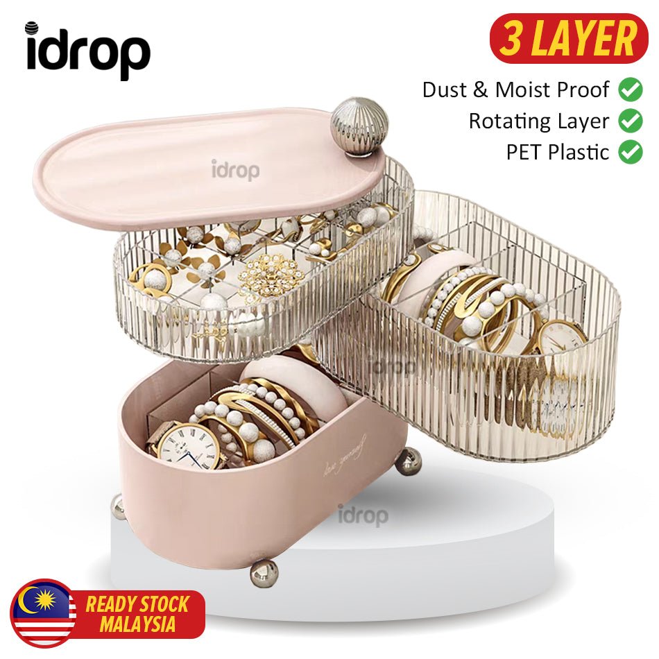 idrop [ 3 LAYER ] Rotating 360 Jewelry Plastic Storage Box / Kotak Pen