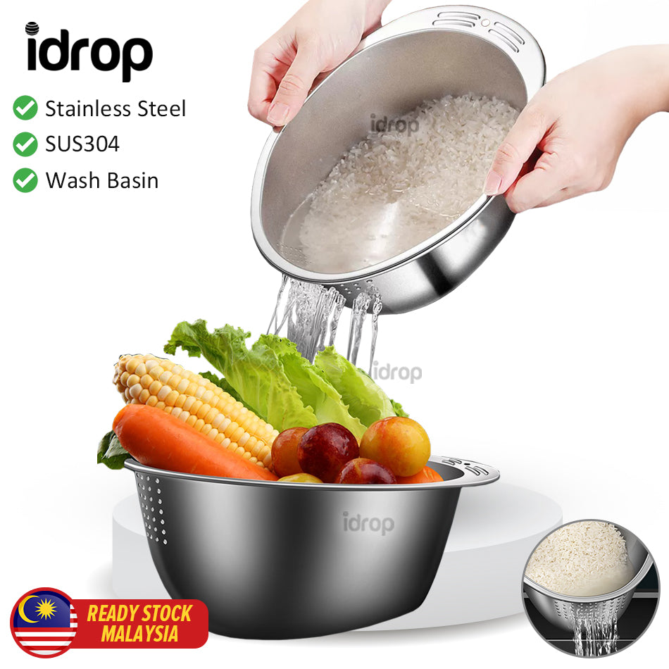 idrop Stainless Rice Washing Basin SUS304 / Bekas Penapis Pencuci Bera
