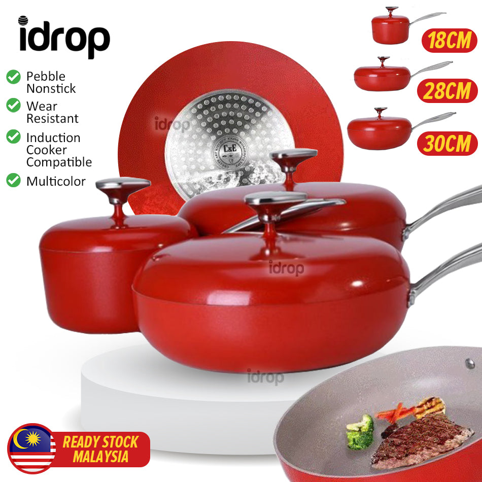 idrop [ 18CM + 28CM + 30CM ] Pebble Pot Nonstick Pot & Pan Set / Set P