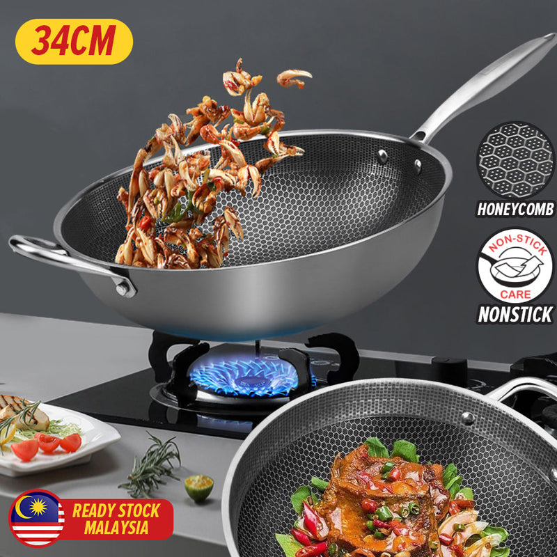 idrop [ 34cm ] Stainless Steel Non-Stick Cooking Wok with Handle / Kua