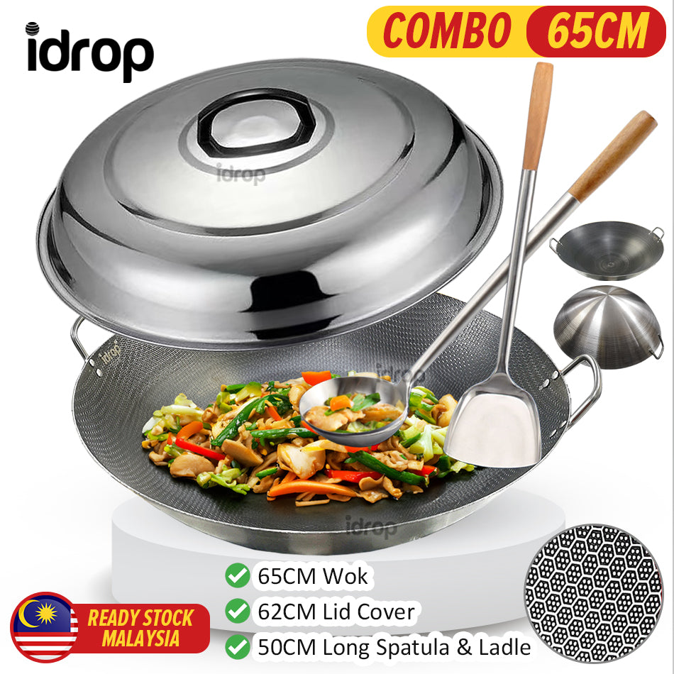 iDrop [ COMBO SET ] 65CM Mega Large Honeycomb Nonstick Cooking Wok wit