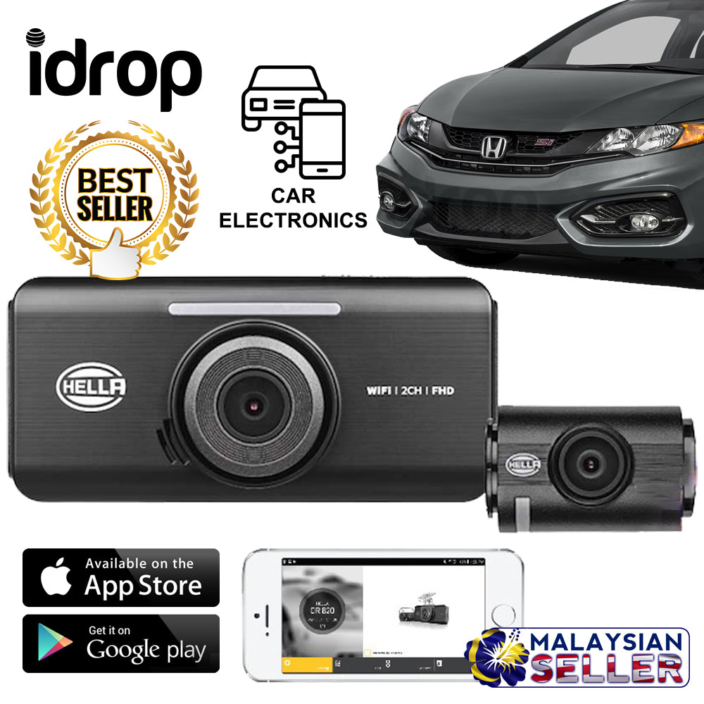 idrop HELLA - DR820 Digital Video Recorder DVR Dash Cam (Wi-Fi) 2 Chan