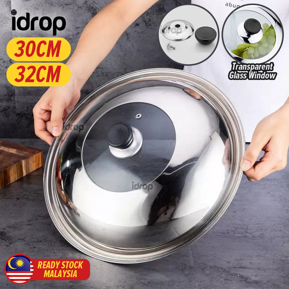 idrop [ 30CM / 32CM ] Stainless Steel Cooking Wok Pot Lid Cover Non Ma