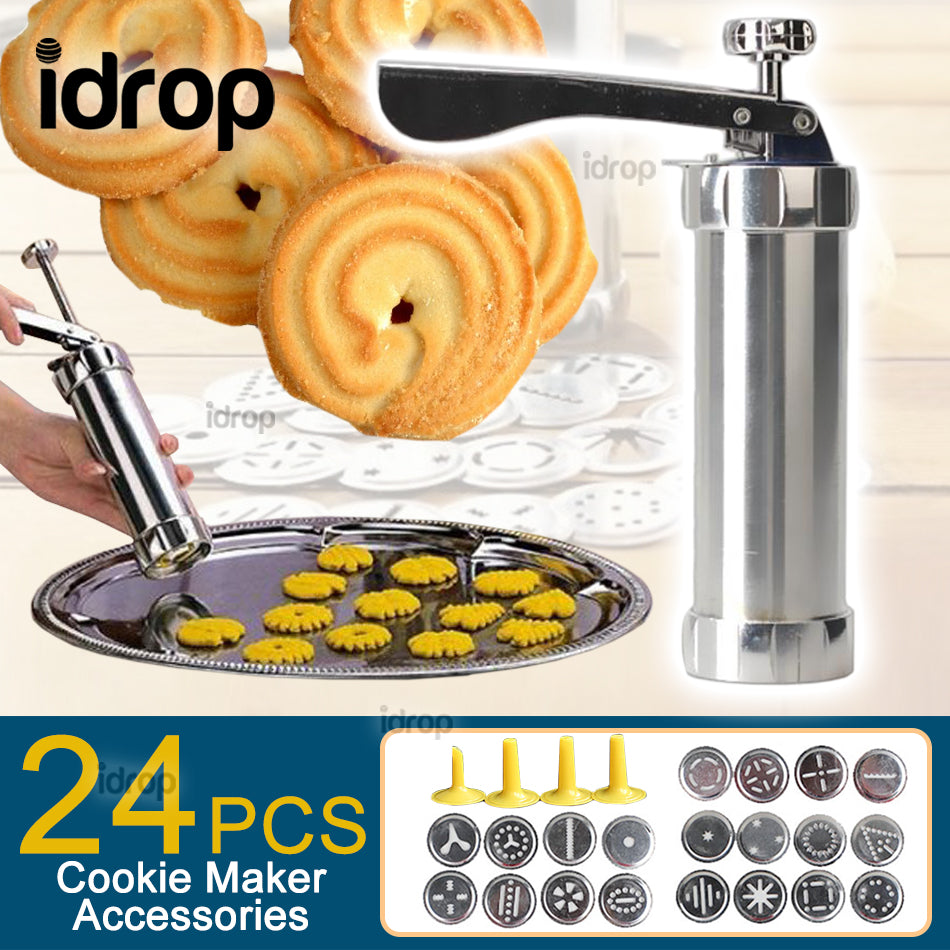 idrop 24PCS Biscuit & Cookie Press Hand Pump Pastry Maker