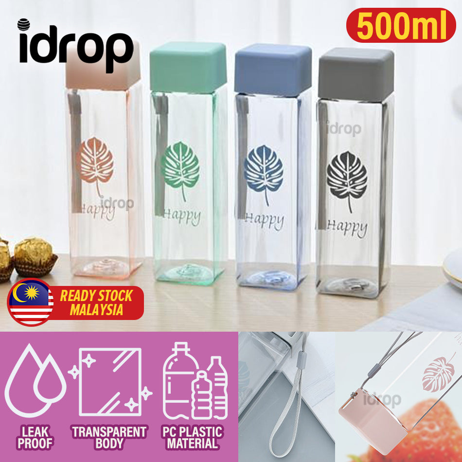idrop [ 500ml ] Square Transparent Plastic Drinking Water Bottle / Bot