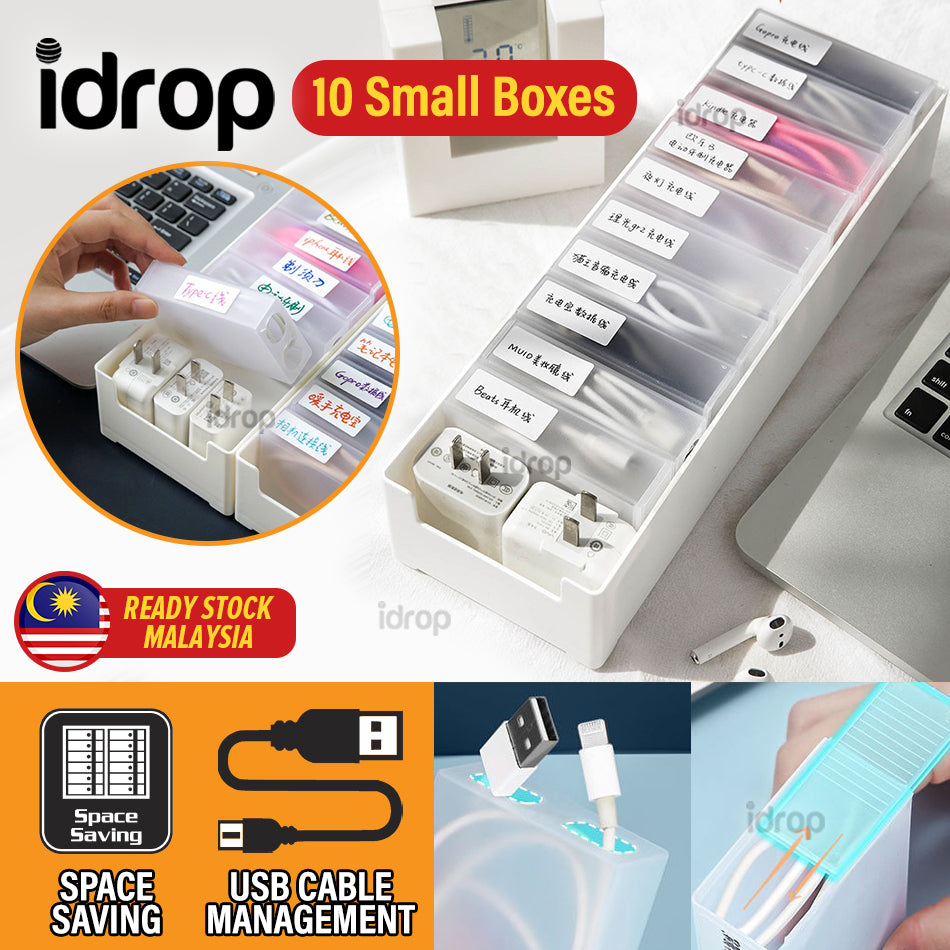 idrop Data USB Cable Storage Box Desktop Storage with 10 Small Boxes