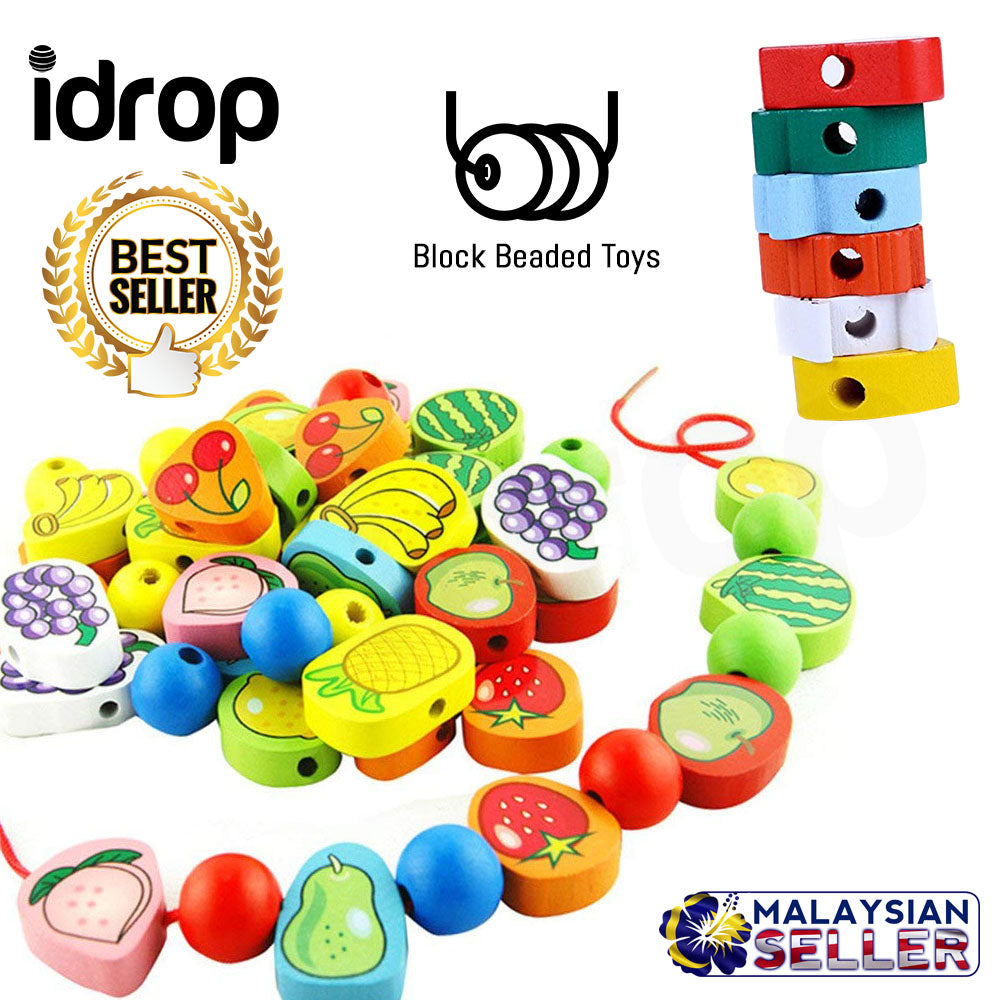 idrop Colourful Wooden Beads Fruit Block Stringing Beaded Toys for Kid