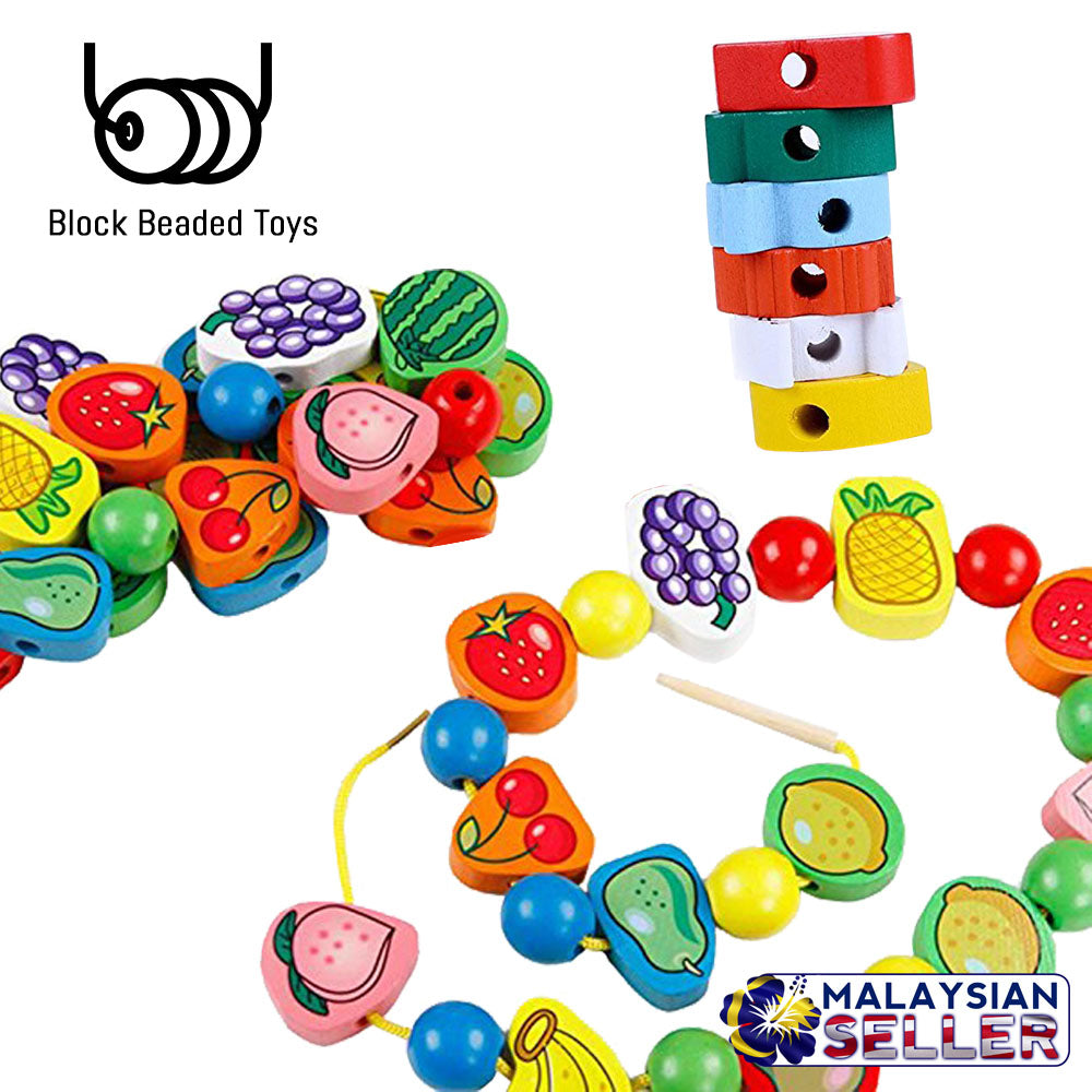 idrop Colourful Wooden Beads Fruit Block Stringing Beaded Toys for Kid