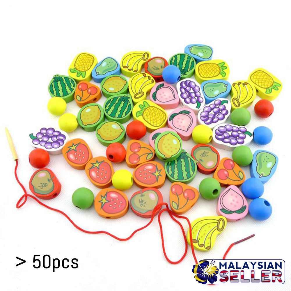 idrop Colourful Wooden Beads Fruit Block Stringing Beaded Toys for Kid