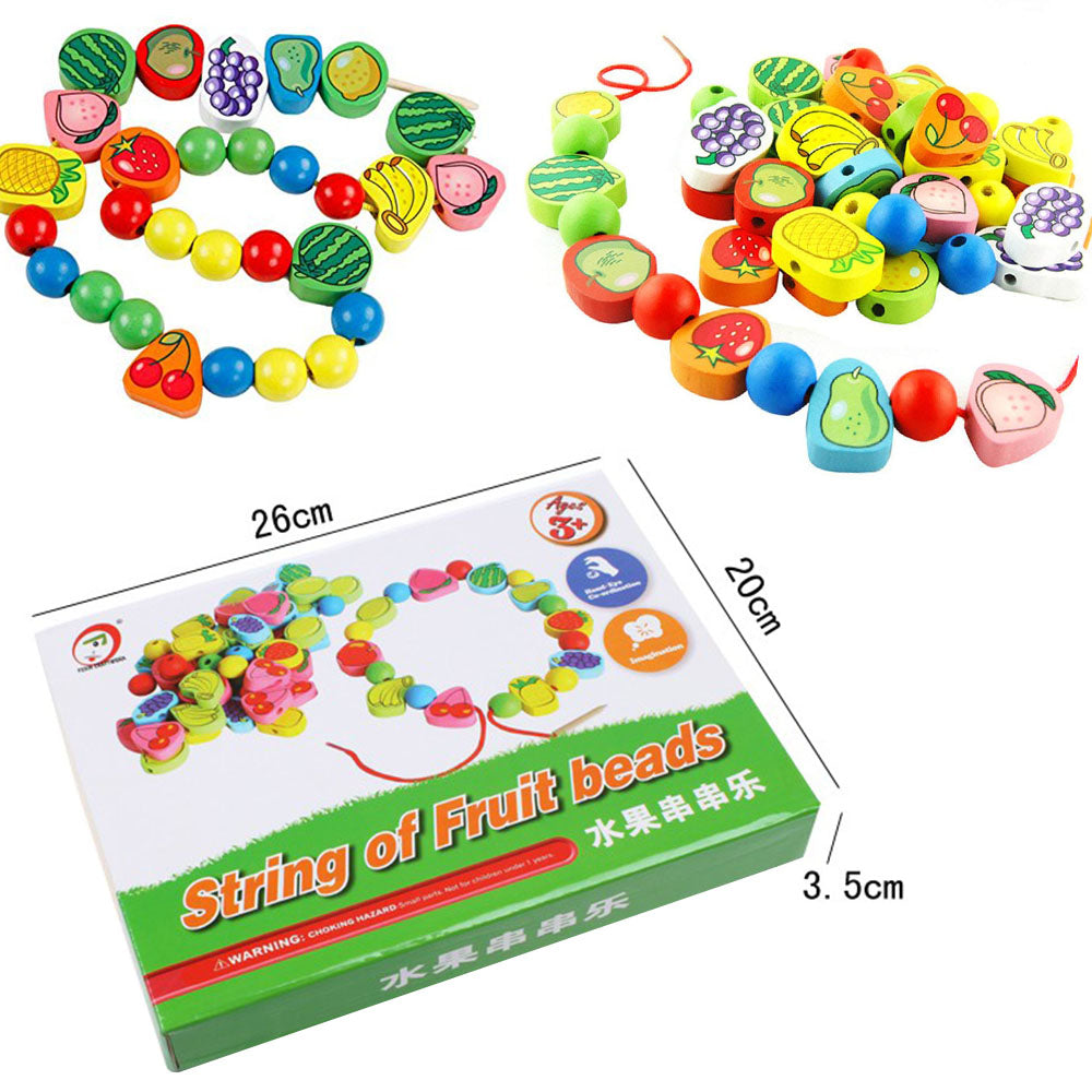 idrop Colourful Wooden Beads Fruit Block Stringing Beaded Toys for Kid